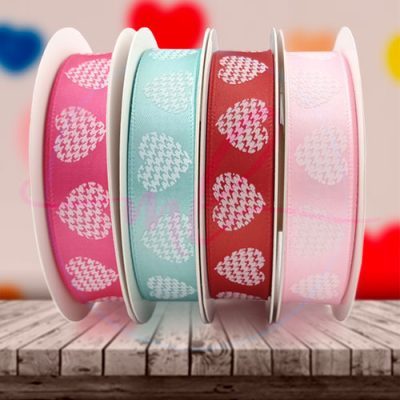 Listón Estampado Corazón Simétrico 5/8″ 25 yds – Mundo del Liston